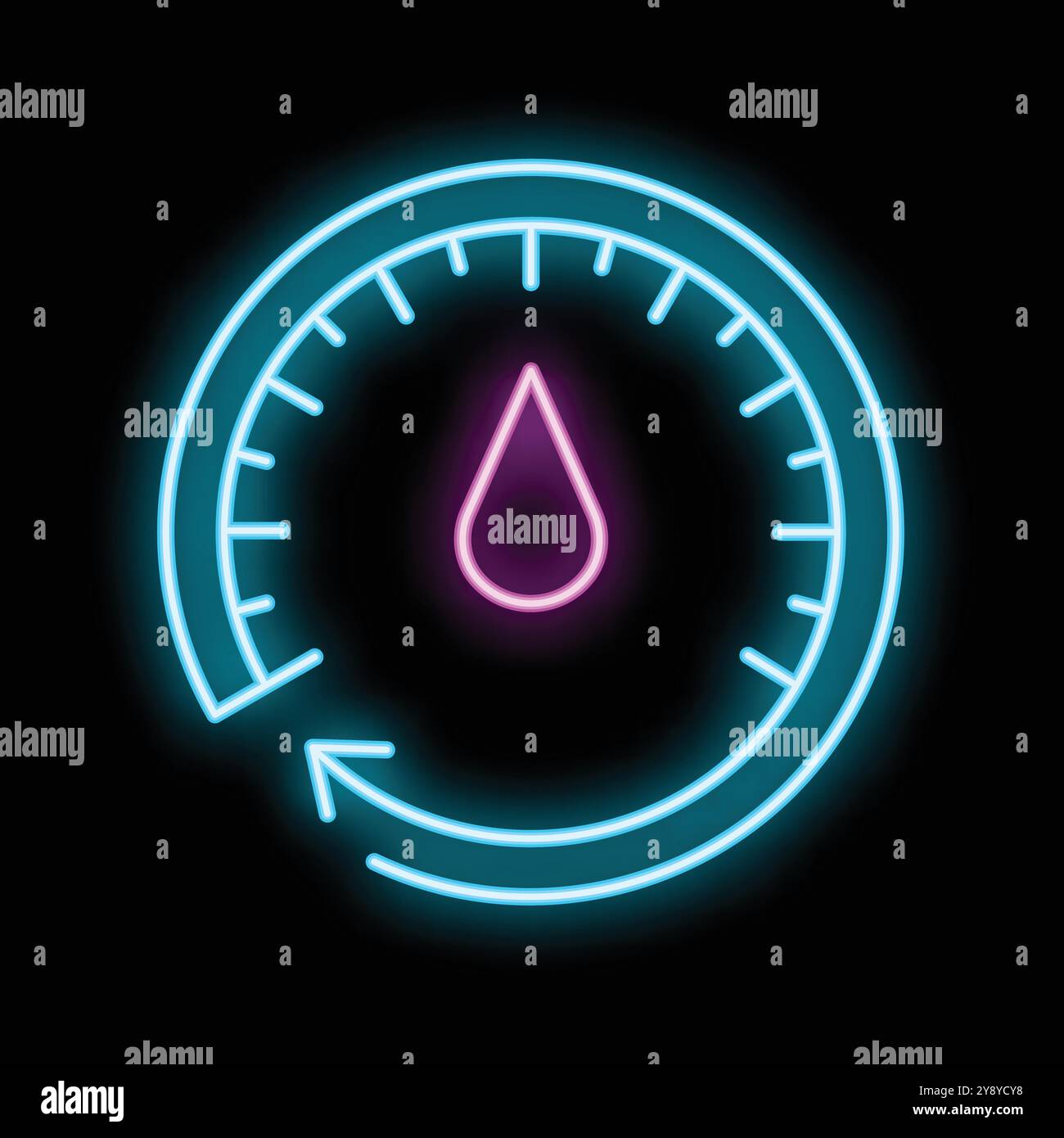 Neon sign of a humidity sensor showing low level of water with blue and ...