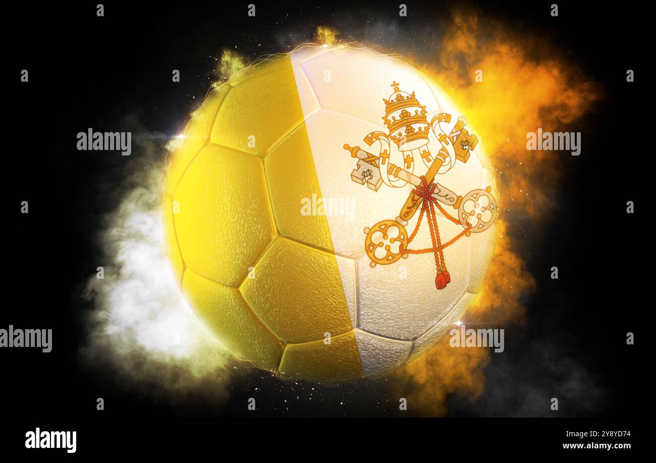 Soccer ball with the flag of Vatican city is exploding in flames ...