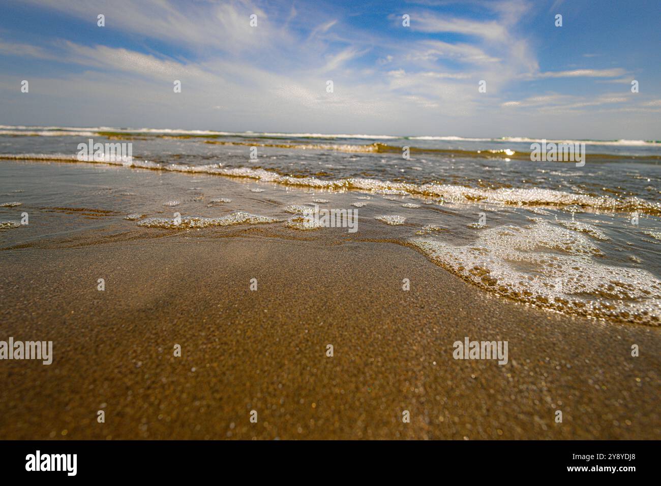 Sandy beach of the Pacific Ocean on a hot and sunny summer day Stock ...