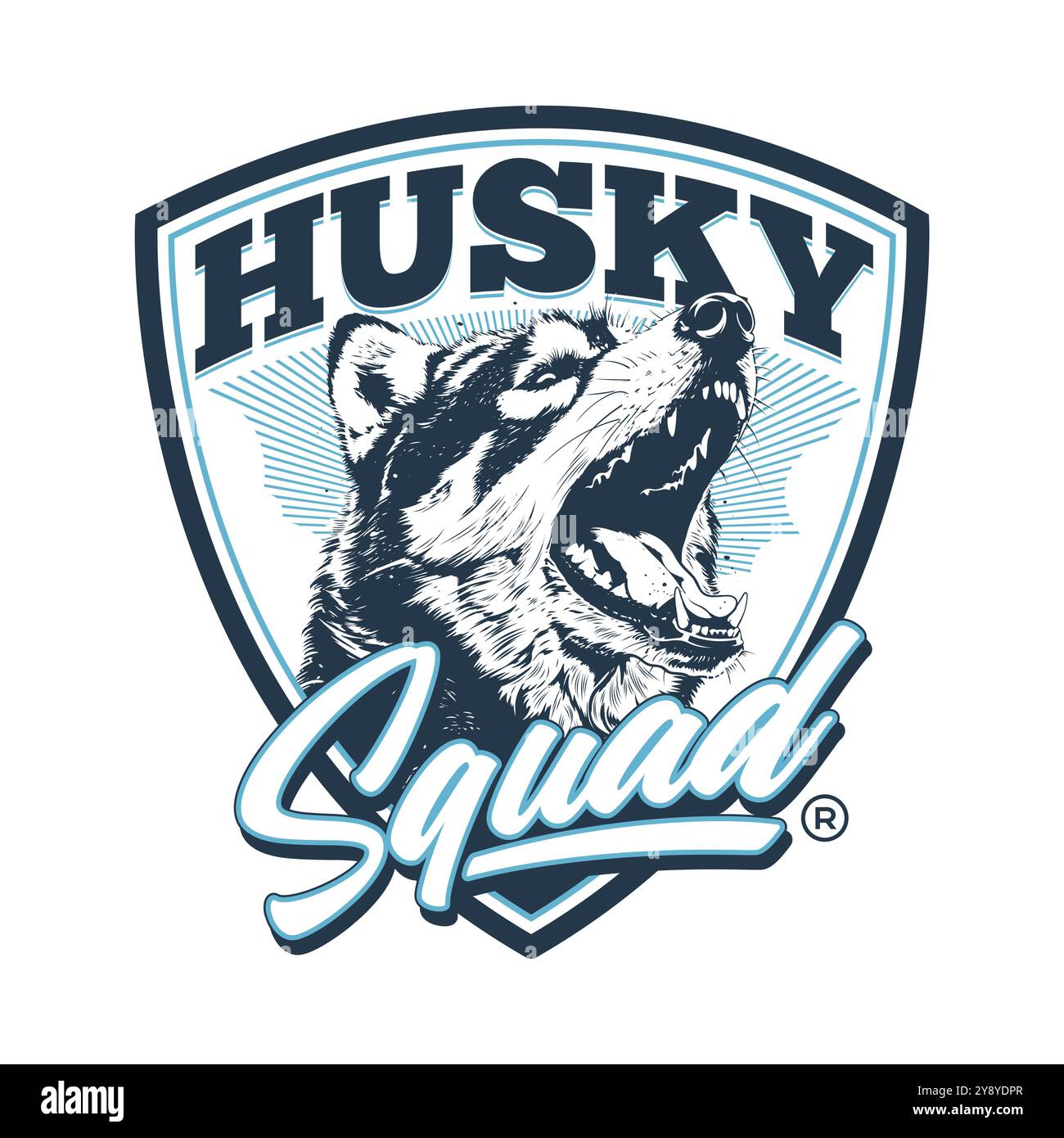 Vector emblem design with husky dog in badge shape with typography ...