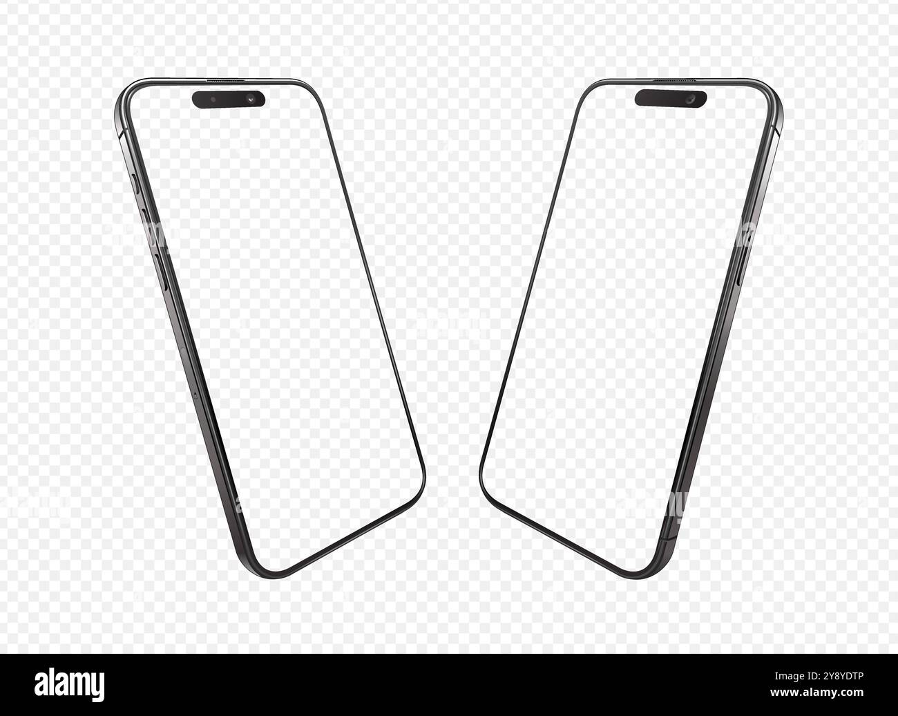 Tilted smartphone mockup with blank screen. Right and left side angled ...