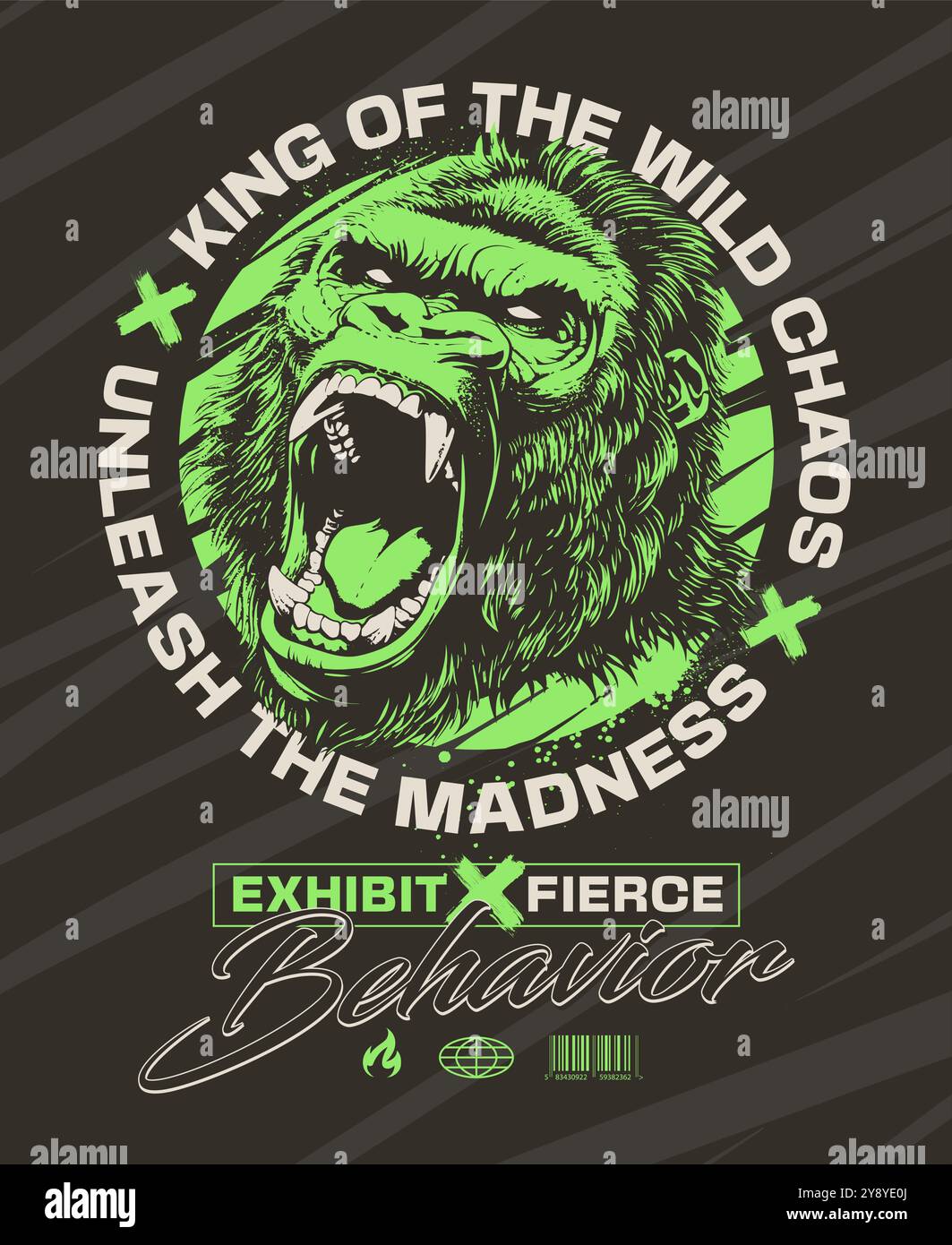 Streetwear emblem design with fierce screaming gorilla and grunge ...