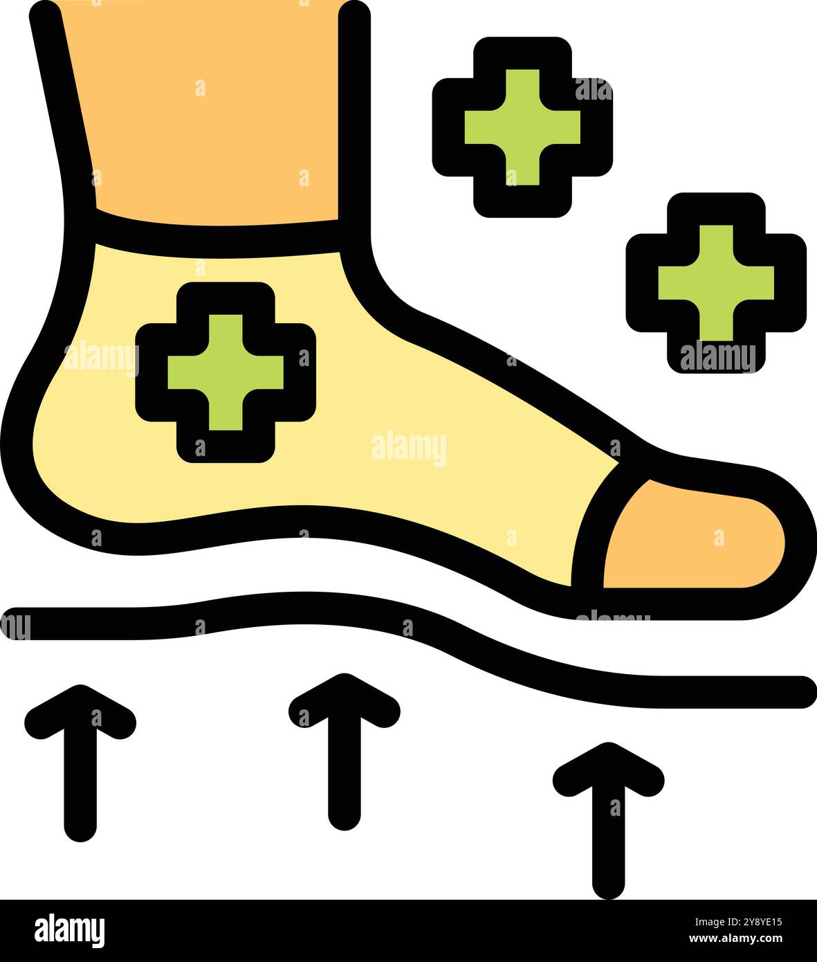 This color icon depicts a foot wearing a sock with medical crosses ...