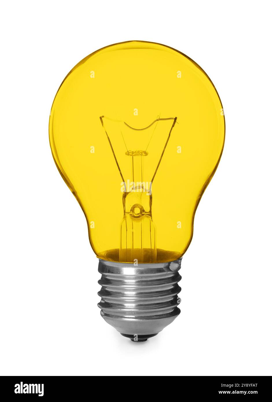 One yellow light bulb isolated on white Stock Photo - Alamy