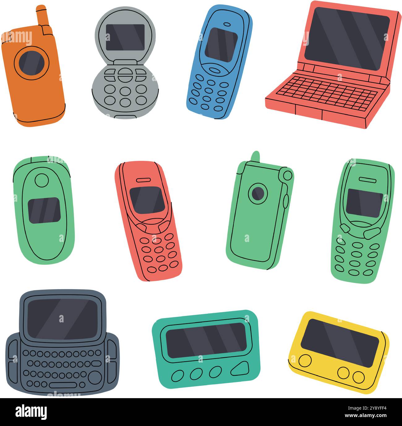 Retro phones set. Mobile phone from the 90s. Retro electronic devices ...