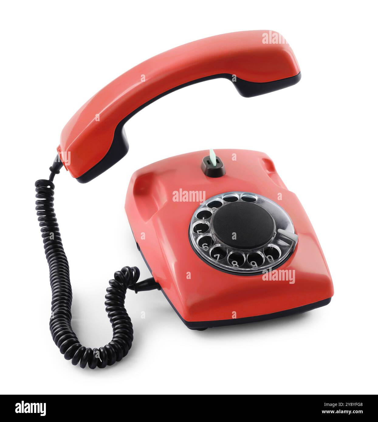 Old red telephone with rotary dial isolated on white Stock Photo - Alamy