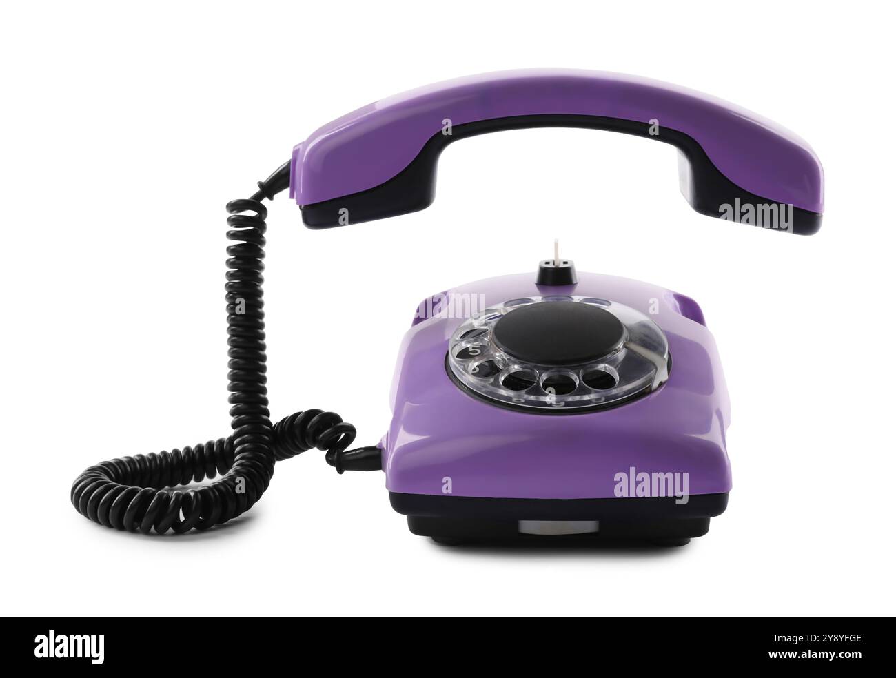 Old violet telephone with rotary dial isolated on white Stock Photo - Alamy