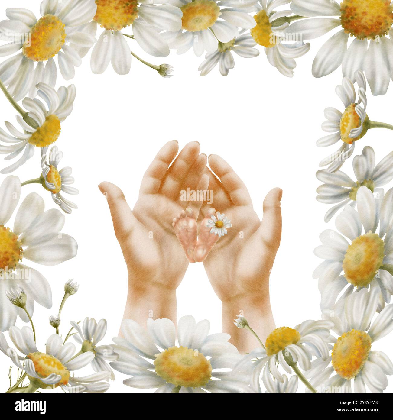 A mother's hands hold with tenderness the tiny wrinkled feet of a ...