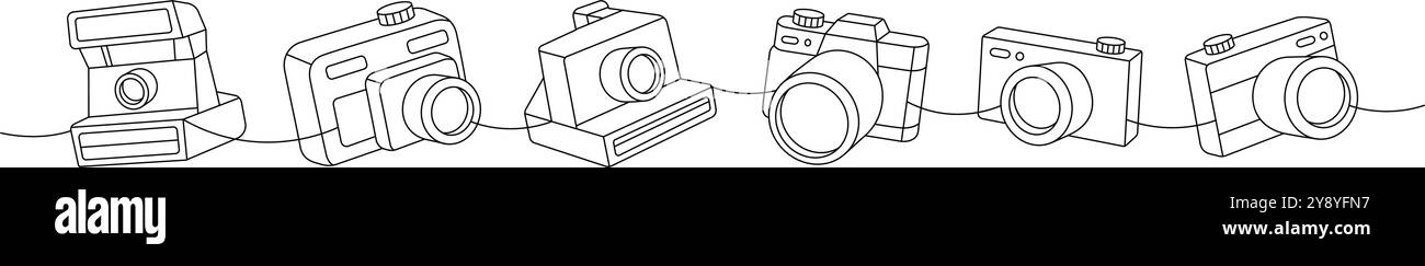 Photo camera set one line continuous drawing. Instant and polaroid ...