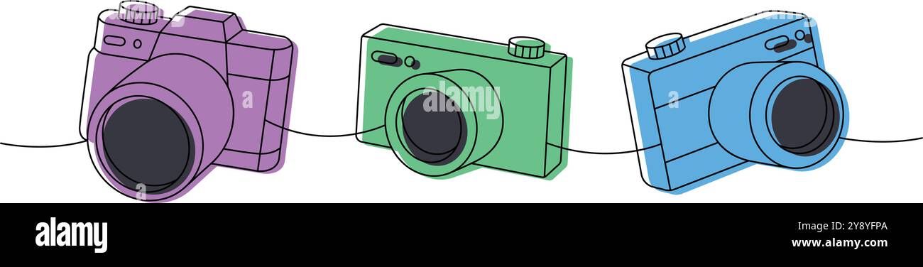 Film photo camera with lens one line colored continuous drawing ...