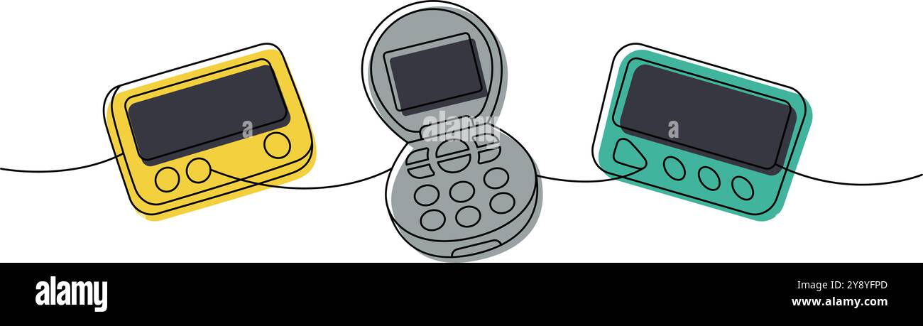 Old-fashioned communication technology one line colored continuous ...