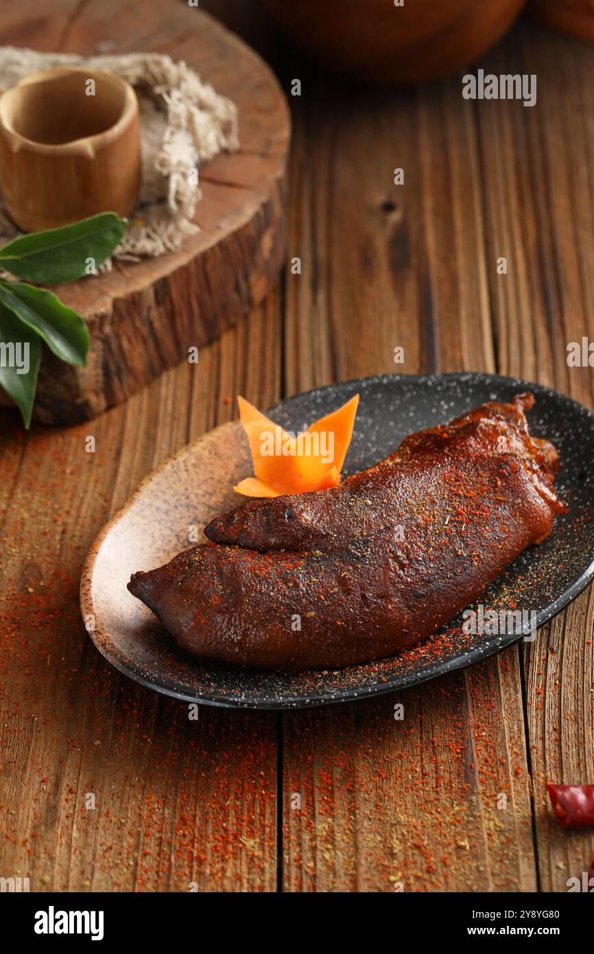 Shashlik. Kebab. Grilled barbecue pig's trotters（Pork Hock，pig feet ...