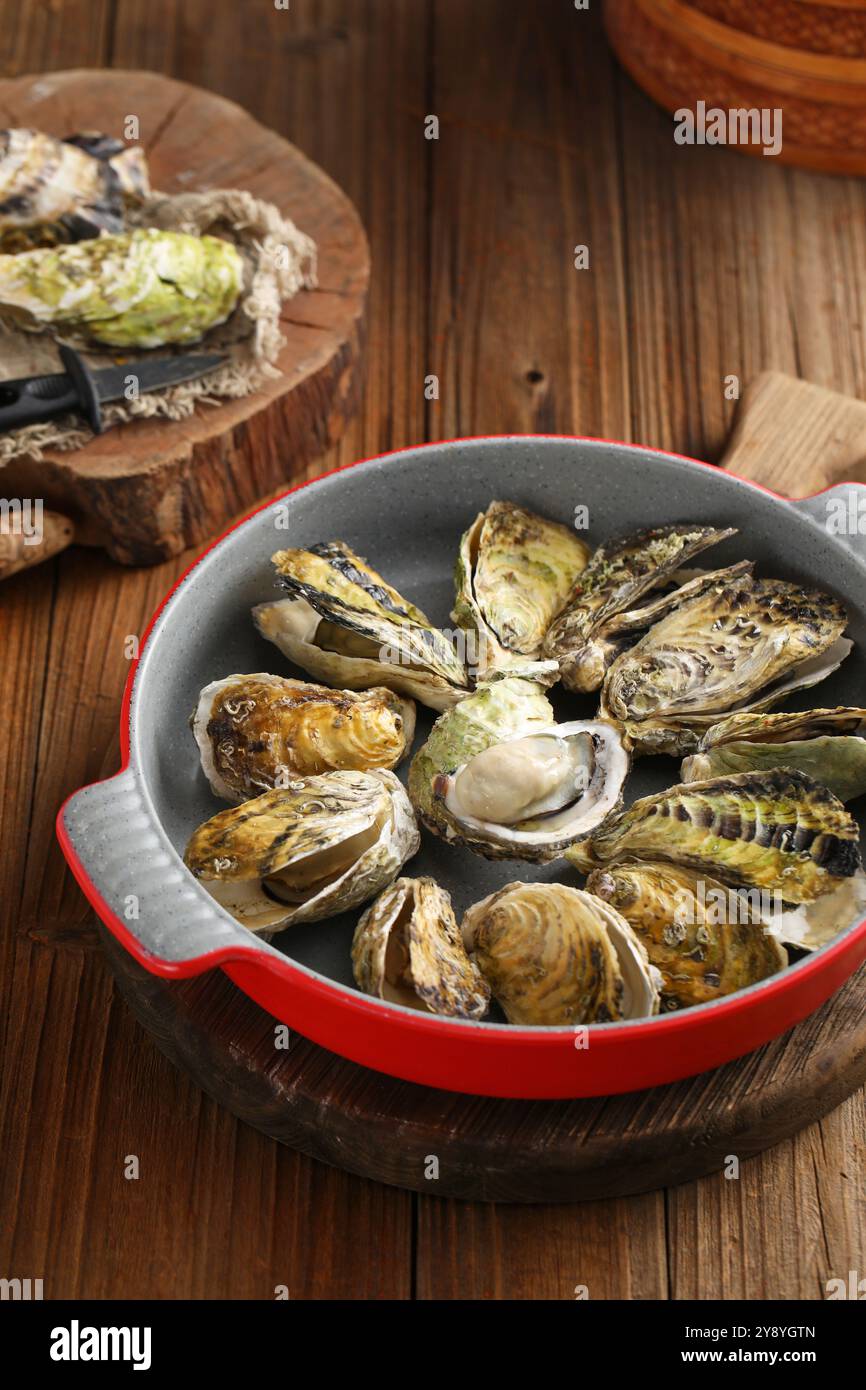very fresh steamed oysters in shell Stock Photo - Alamy