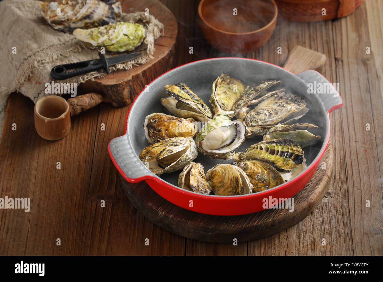 very fresh steamed oysters in shell Stock Photo - Alamy