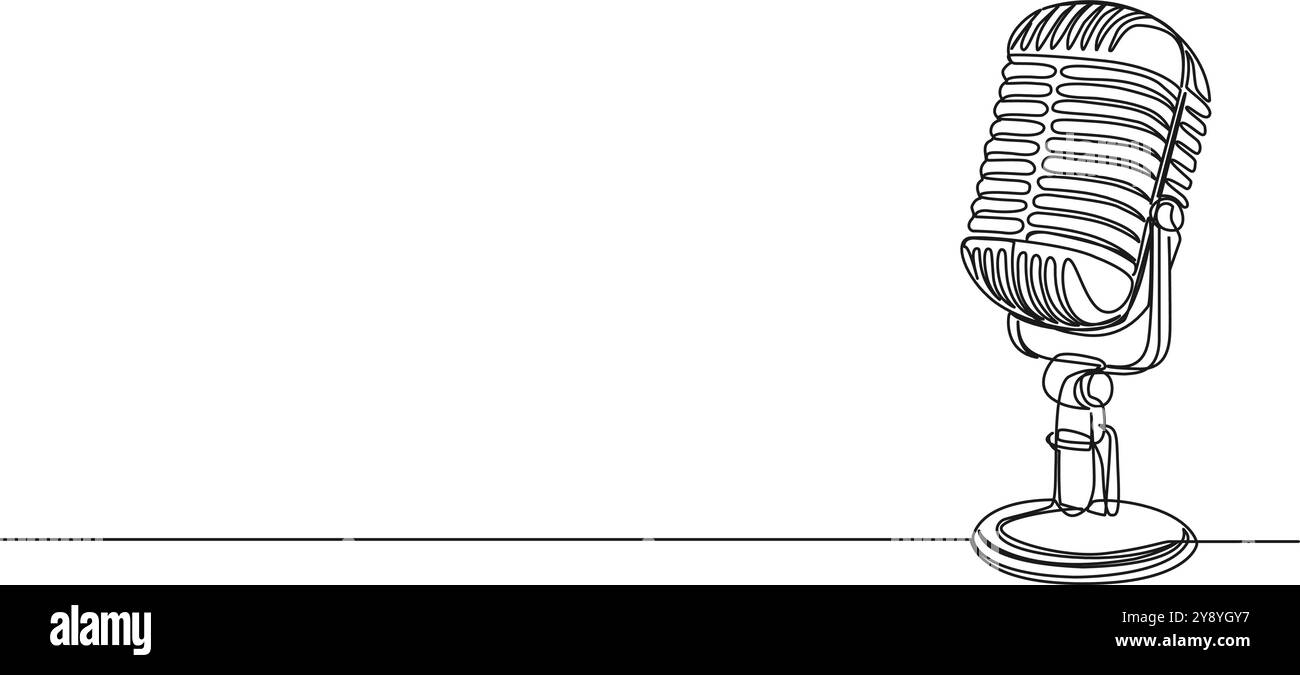 continuous single line drawing of studio microphone, line art vector ...