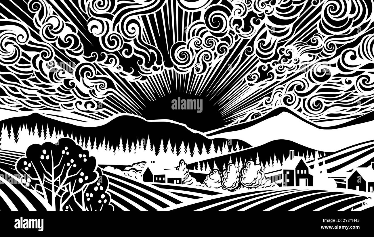 Fields Rolling Hills Sunrise Farm Land Background Stock Vector Image ...