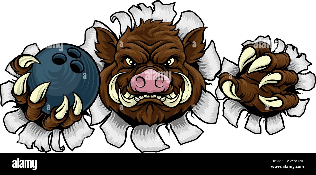 Boar Wild Hog Razorback Warthog Pig Bowling Mascot Stock Vector Image ...