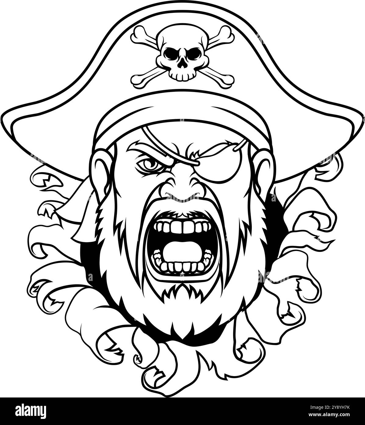 Pirate Captain Angry Mascot Cartoon Man Face Head Stock Vector Image ...