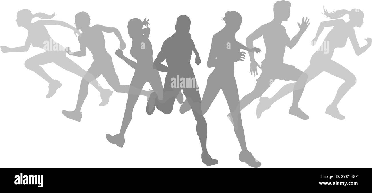 Silhouette Runners Running Sports Silhouettes Set Stock Vector Image ...