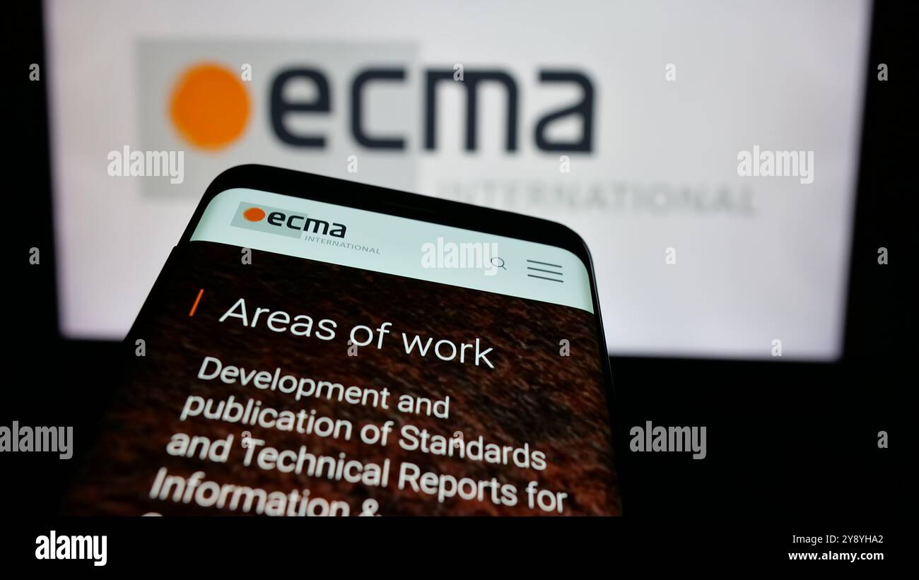 Mobile phone with webpage of standards organization Ecma International ...