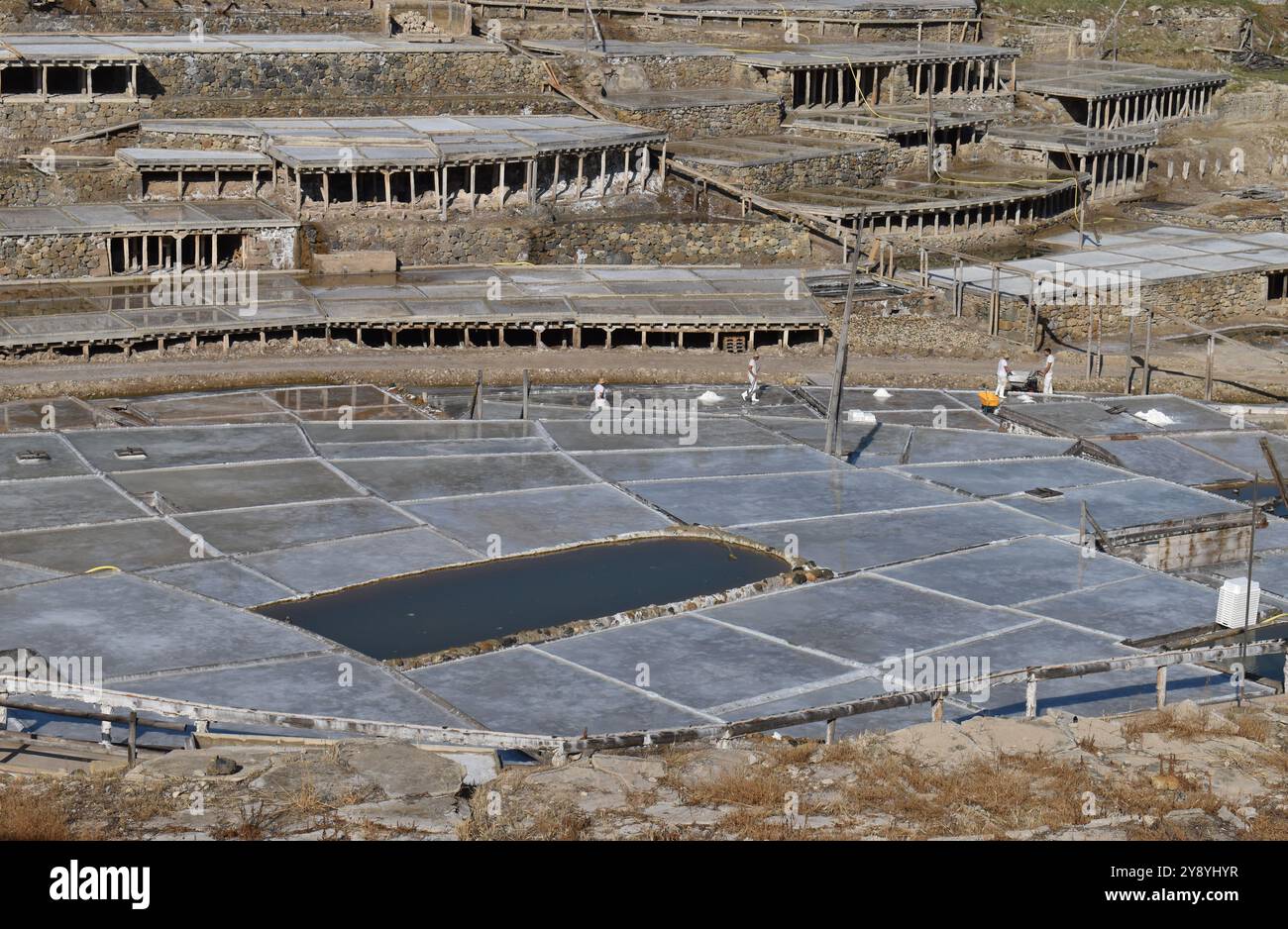 Salt ponds in the A–ana Salt Valley. Salinas de A–ana. Basque Country ...