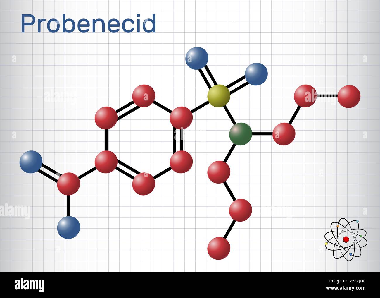 Probenecid molecule. Molecule model. Sheet of paper in a cage. Vector ...