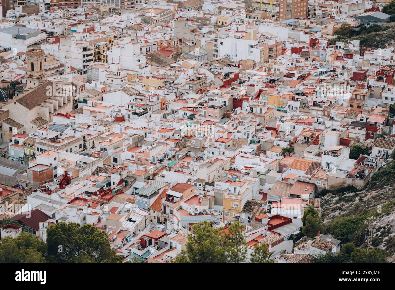 Aerial view of densely packed urban area with old residential buildings ...