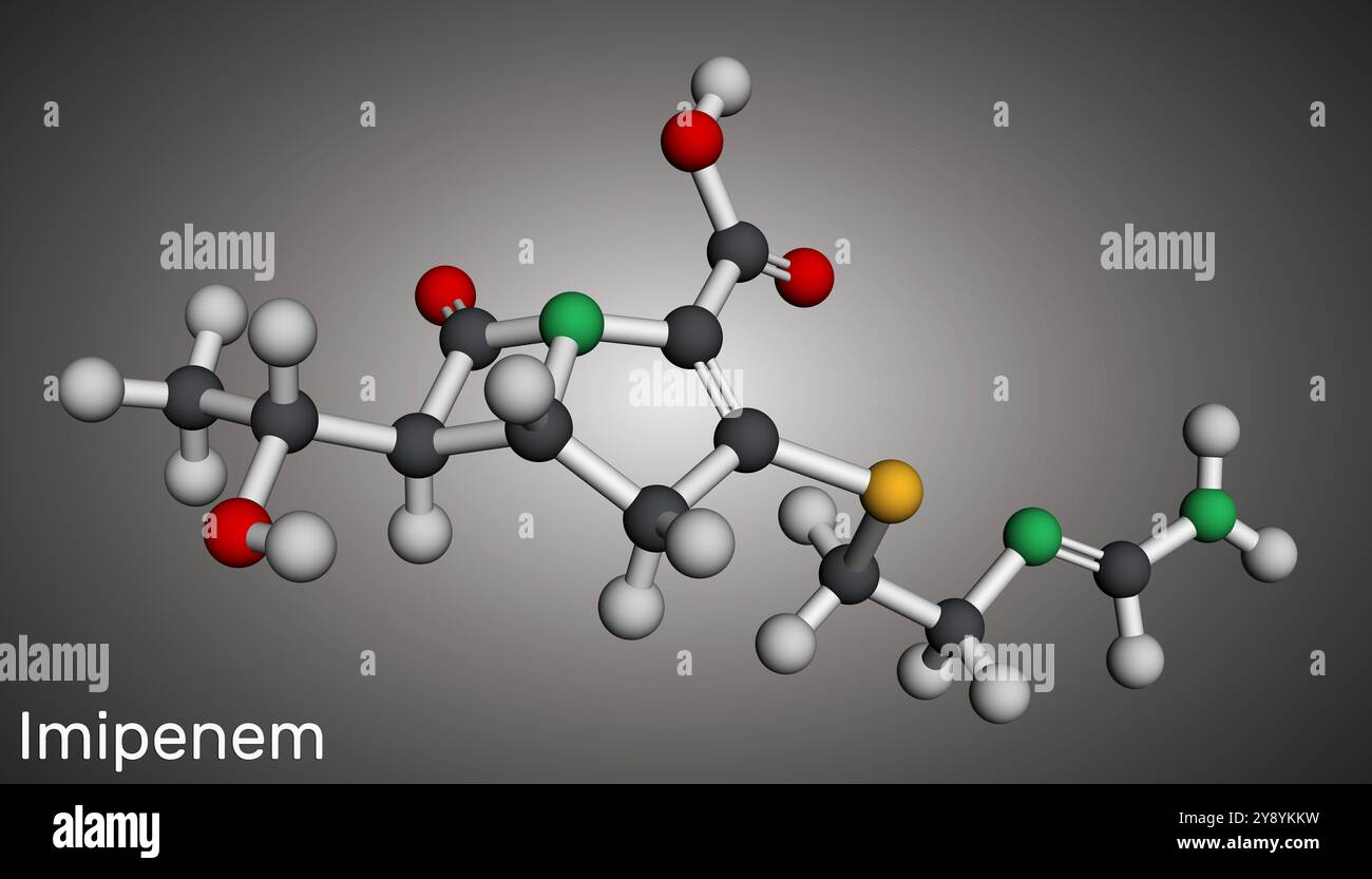 Imipenem molecule. A broad-spectrum carbapenem antibiotic used to treat ...