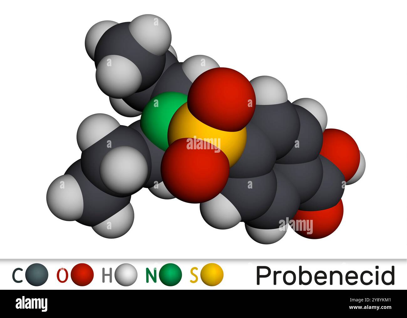Probenecid molecule. A uricosuric agent used in the treatment of gout ...