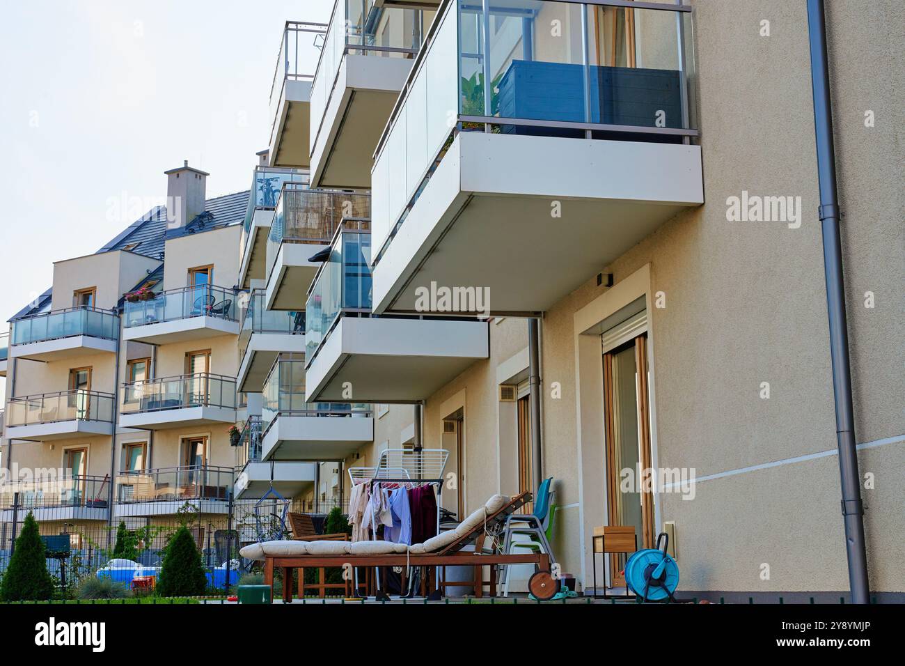 Multi story apartment building exterior. Residential building facade ...