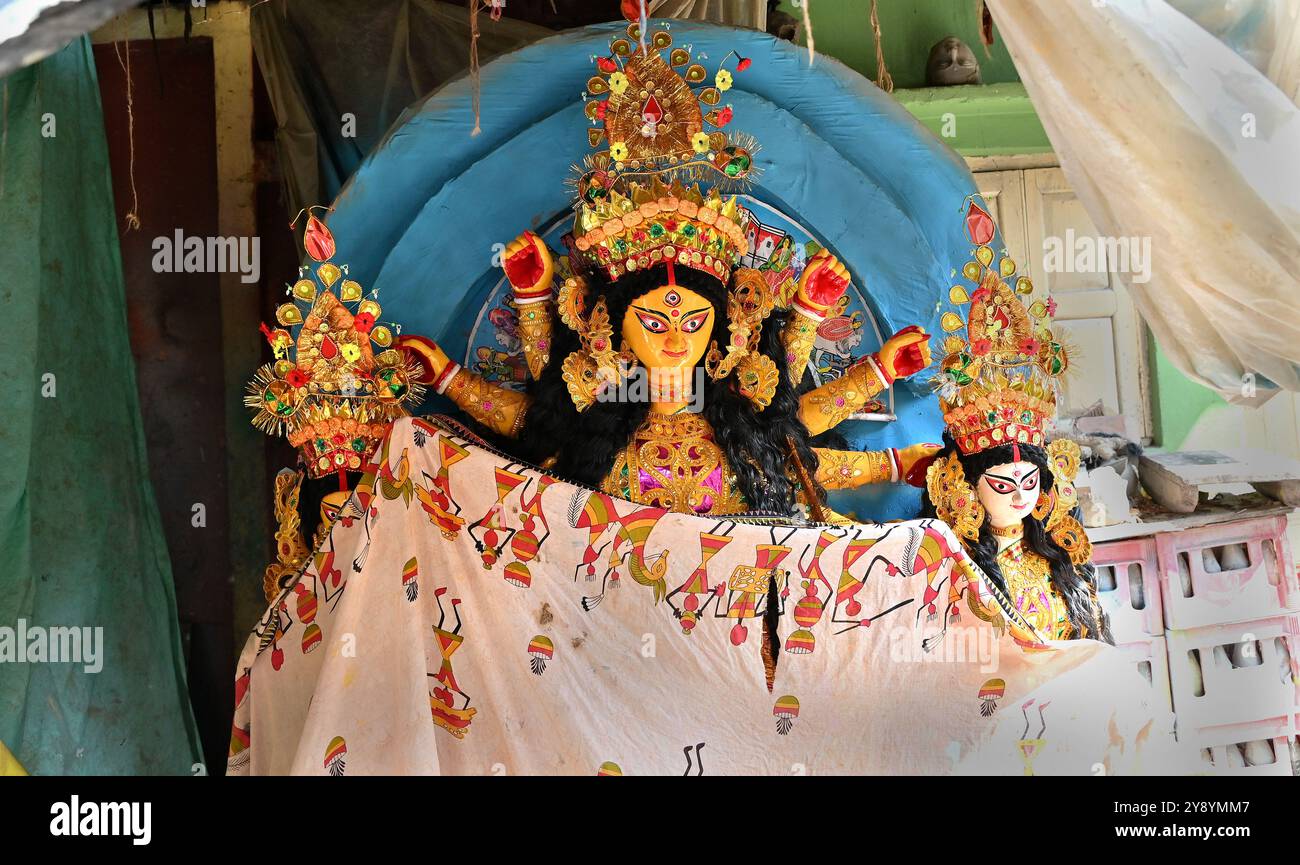 The beautiful idol of Hindu Goddess Devi Durga ready for famous Bengal ...
