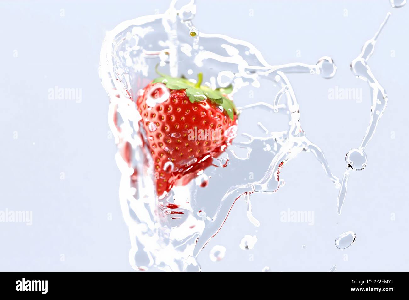Strawberry falling in water splash mockup, depth of field, 3d rendering ...