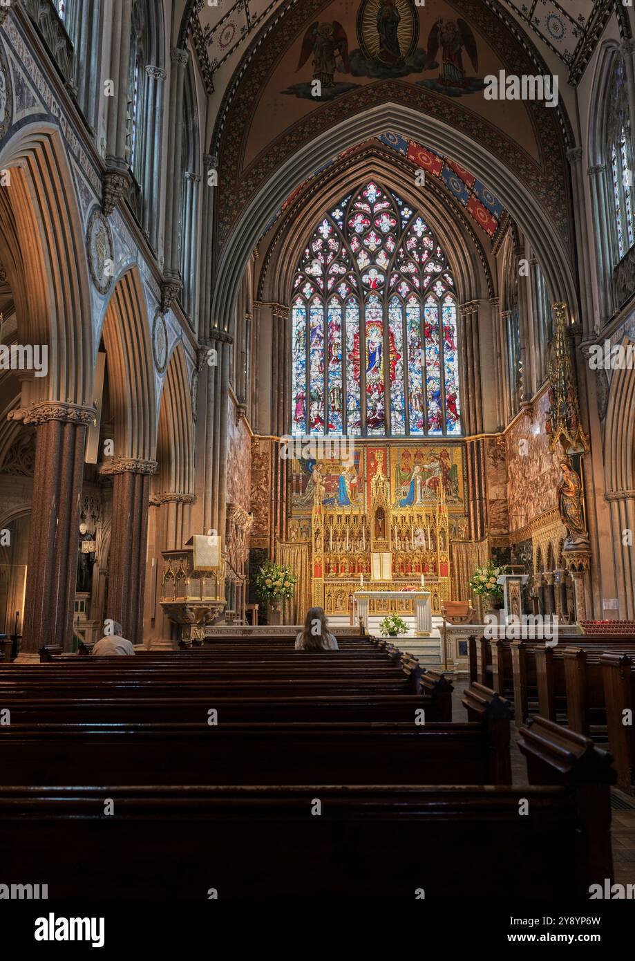 Nave, sanctuary and altar in the catholic christian church of the ...