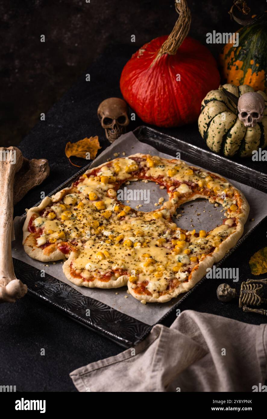Halloween scary pizza in shape of ghost Stock Photo - Alamy