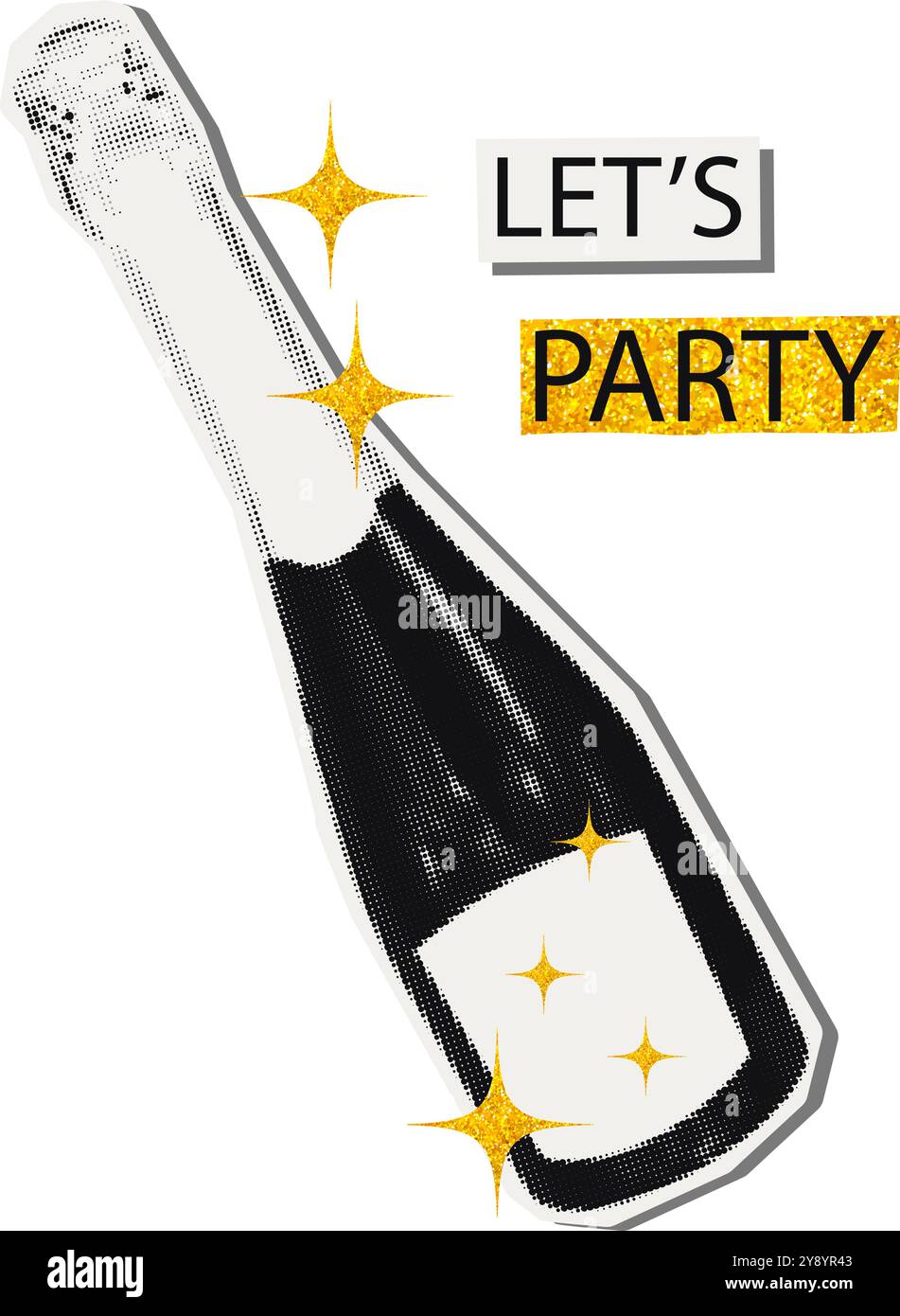 Champagne bottle halftone collage sticker vector illustration Stock ...