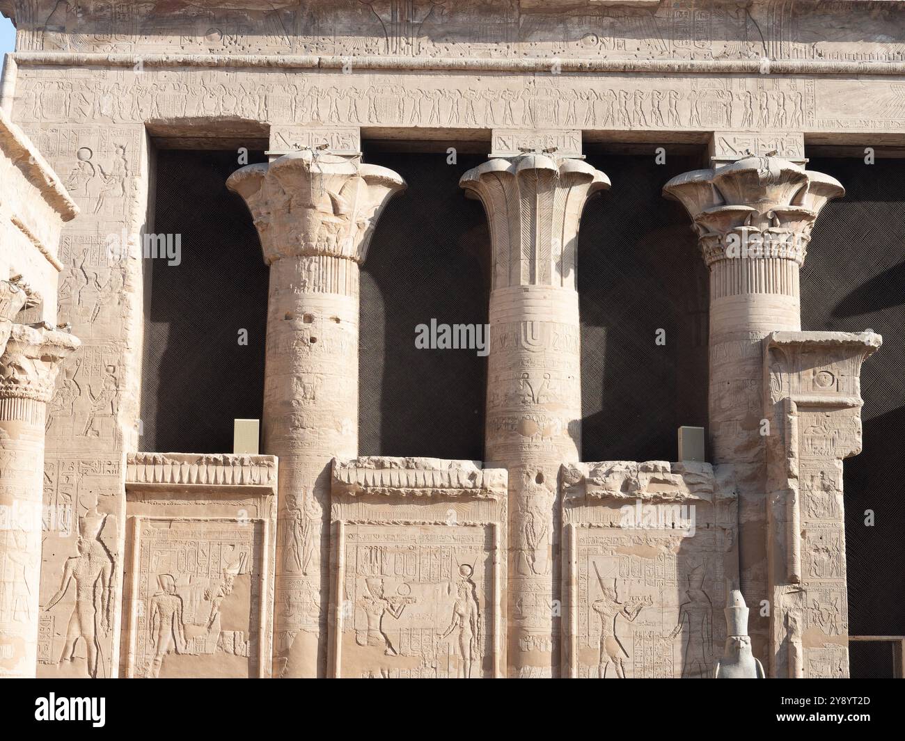 Columns facade entrance temple of the god Horus in Edfu Egypt Stock ...