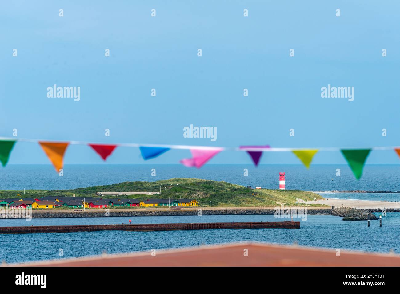 Viewing the Helgoland Dune, restaurant flags,high seas islandHeligoland, on the Helgoland Dune ...