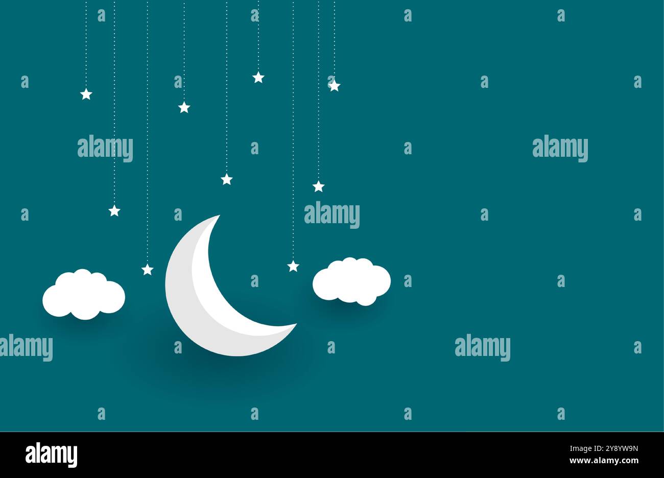 3d style half moon and starry background with cloud design vector Stock ...