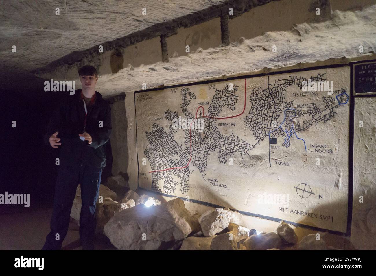 Giant charcoal map of Grotte Noord limestone quarry caves, Sint Pieter ...