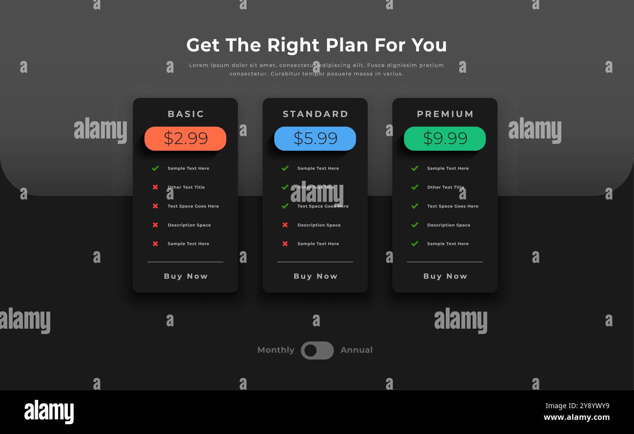 3 options pricing chart table dark template for business presentation vector Stock Vector Image ...