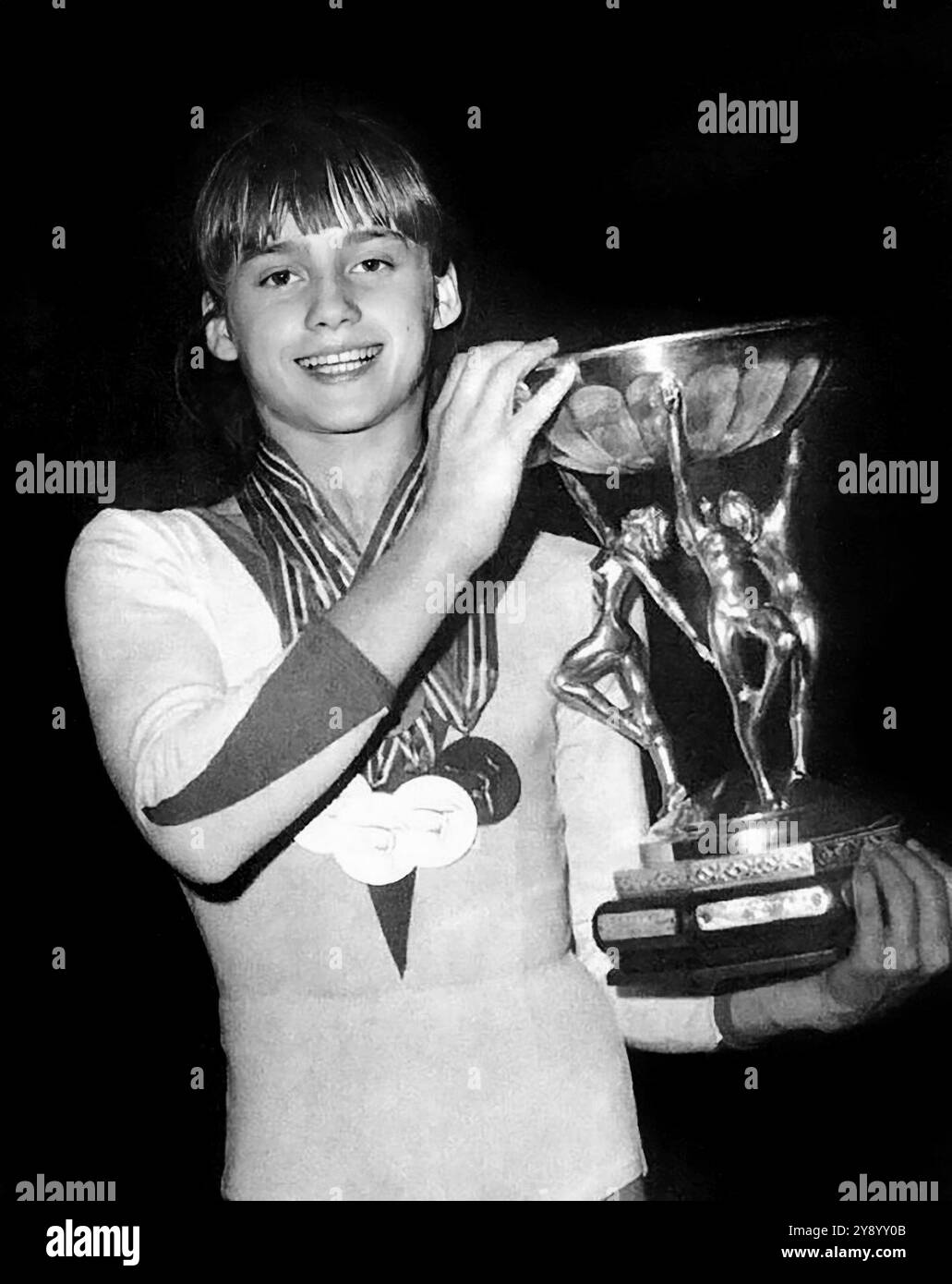 Nadia Comaneci. Portrait of the Romanian gymnast, Nadia Elena Comăneci Conner (née Comăneci, b ...