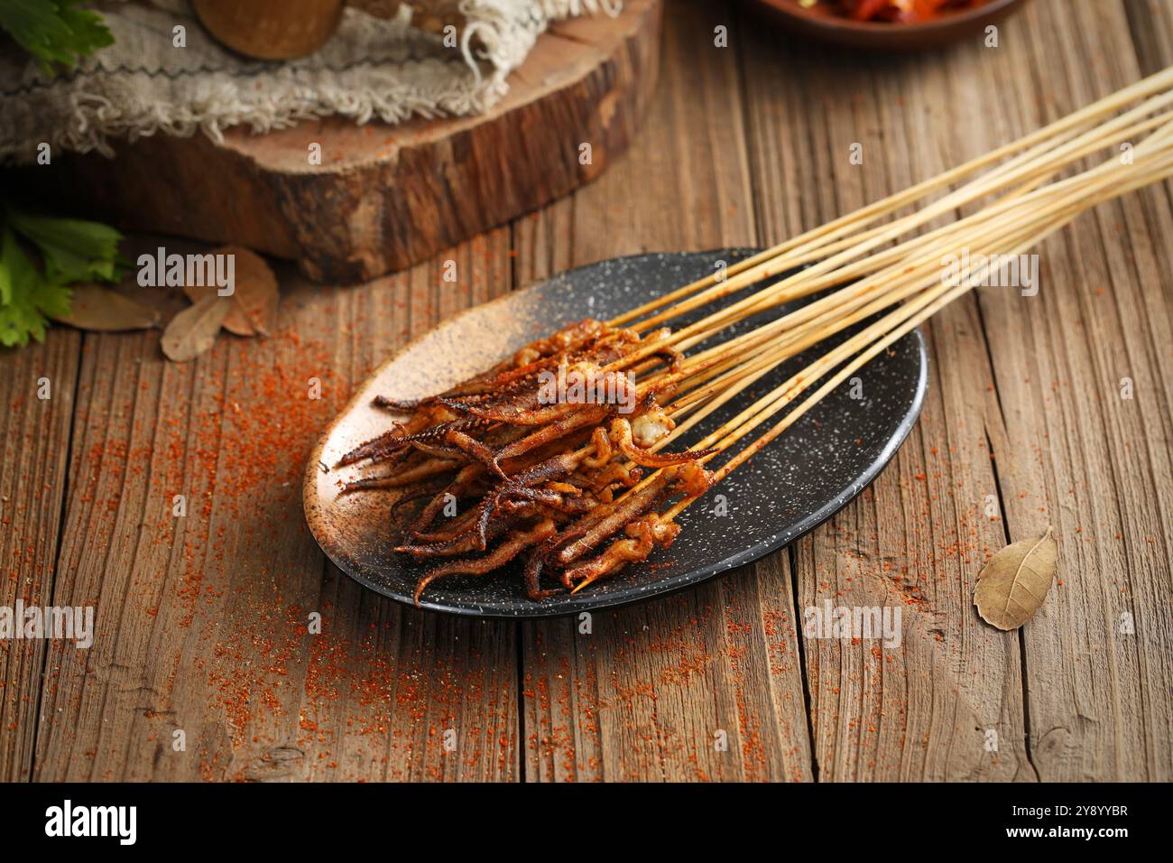 Charcoal-grilled Cuttlefish squid in spicy sauce,Shashlik. Kebab Stock ...