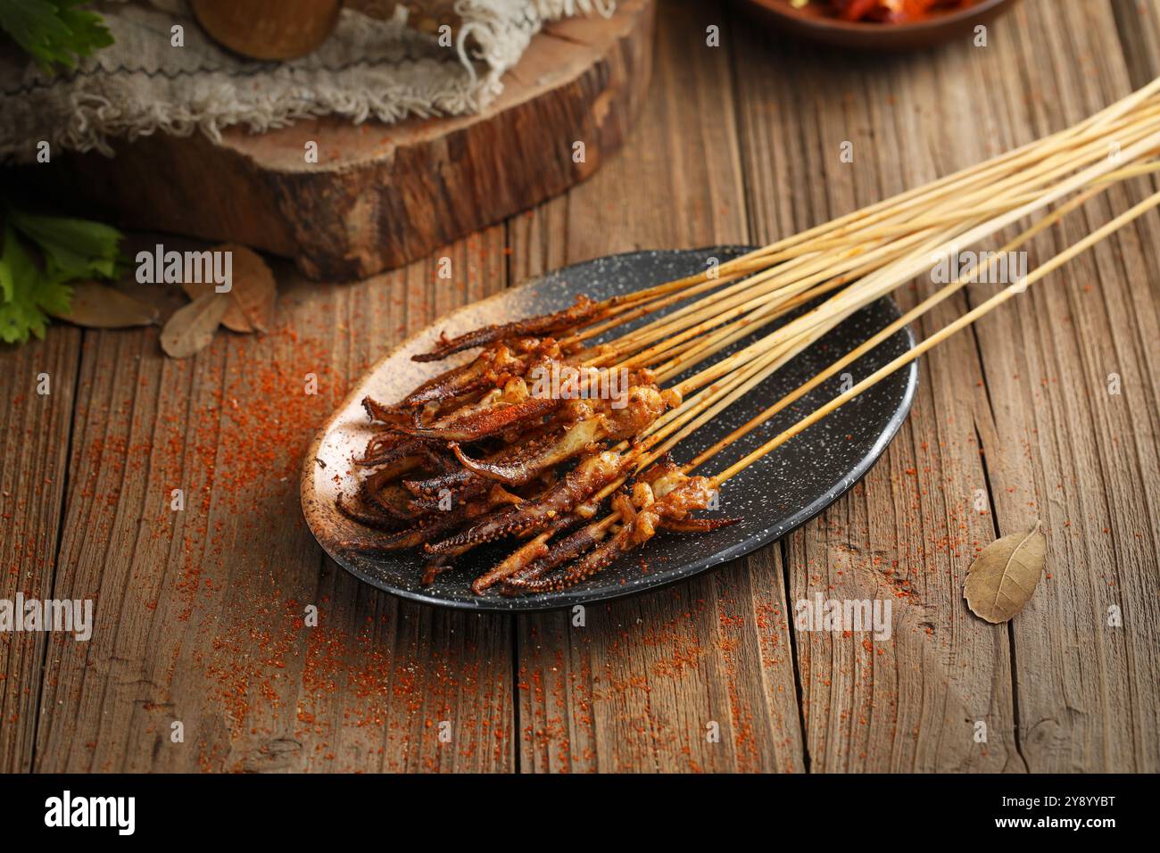 Charcoal-grilled Cuttlefish squid in spicy sauce,Shashlik. Kebab Stock ...