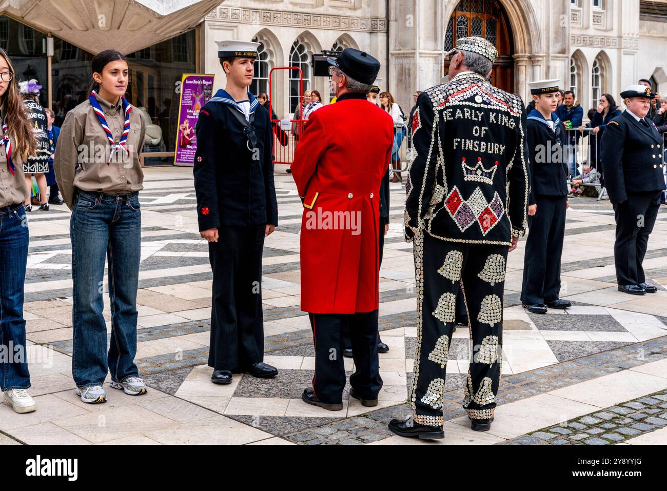 A Chelsea Pensioner Inspects A Group of Cub Scouts and Sea Cadets At ...