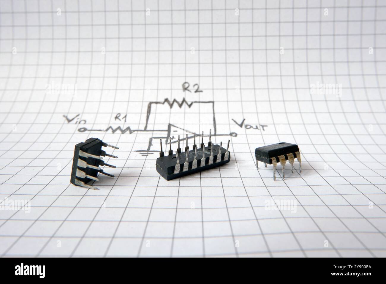 Integrated circuits on an op-amp circuit drawing. Operational amplifier ...