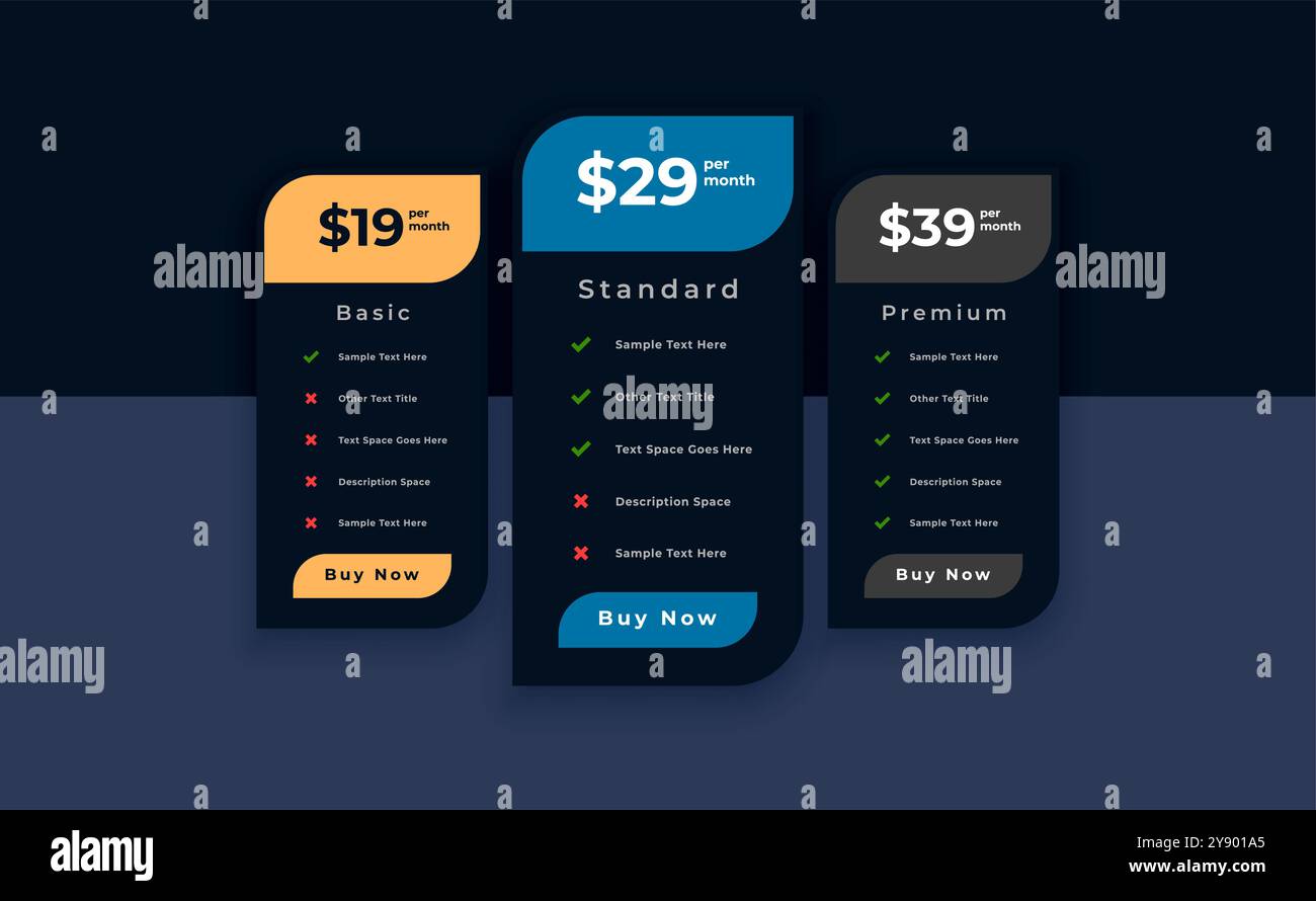 three column price table layout for website subscription vector Stock Vector Image & Art - Alamy