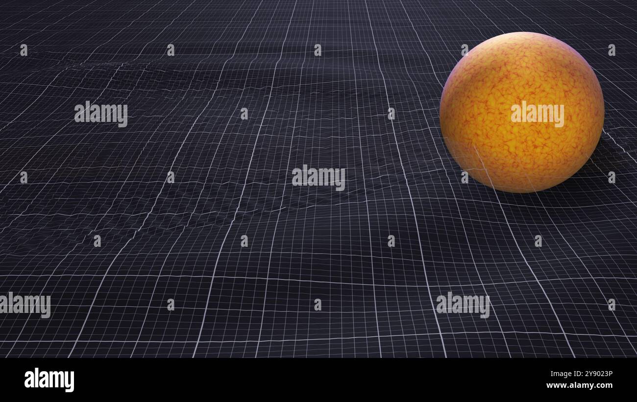 Massive object warping space/grid surface. Graviton. Sphere moves through space, gravity waves ...