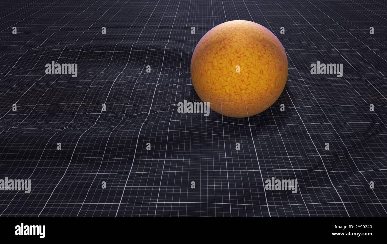 Massive object warping space/grid surface. Graviton. Sphere moves ...