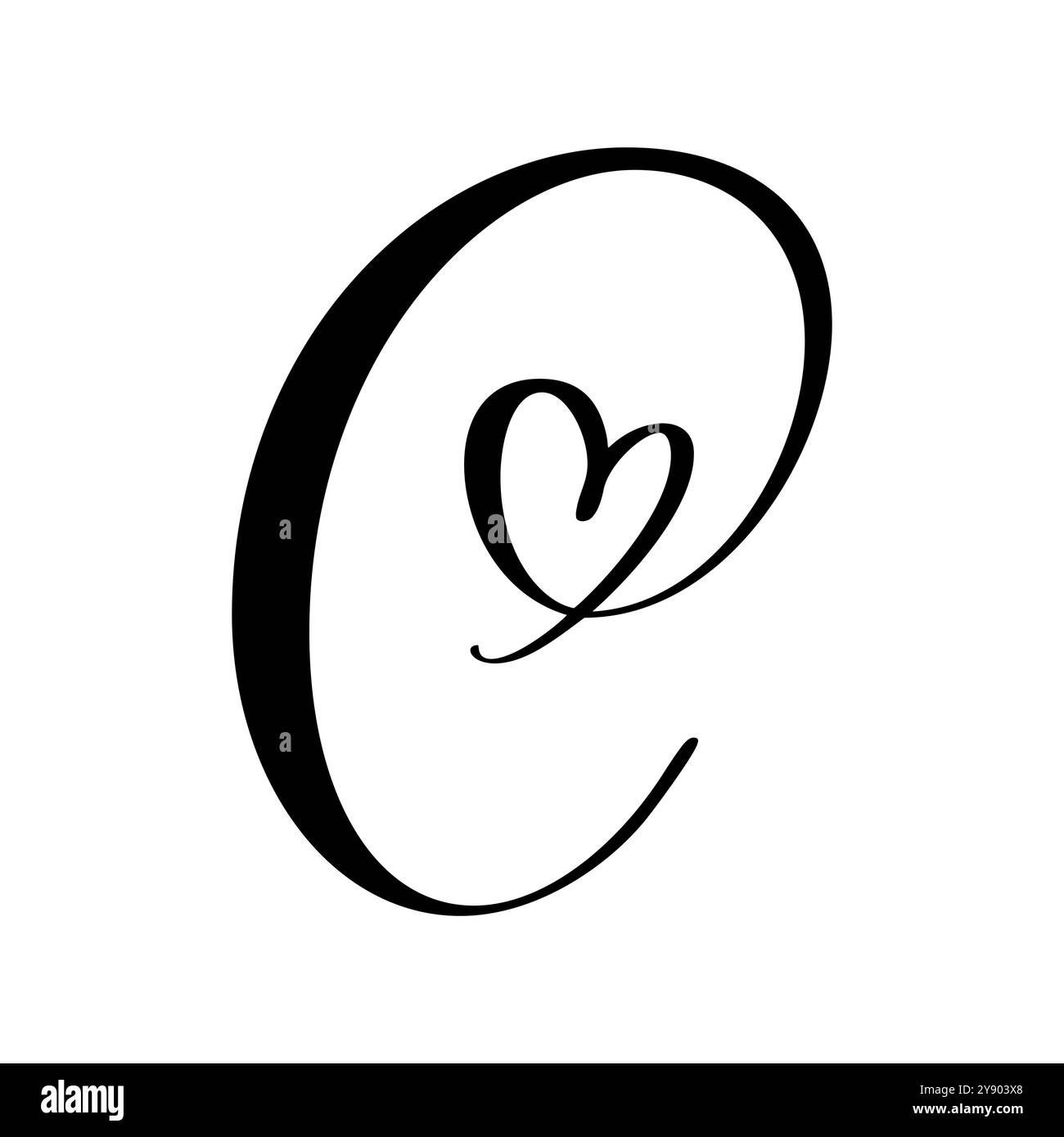 Hand drawn vector calligraphy love letter C. Vintage heart monogram ...