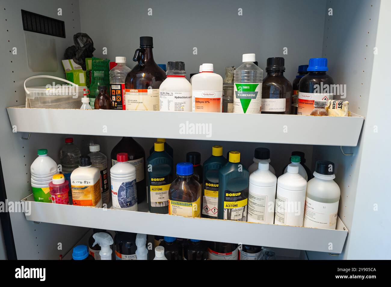 Stock cabinet of chemicals in a high school laboratory Stock Photo - Alamy